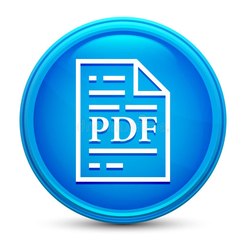 PDF Document Page Icon Glass Shiny Blue Round Button Isolated Design ...