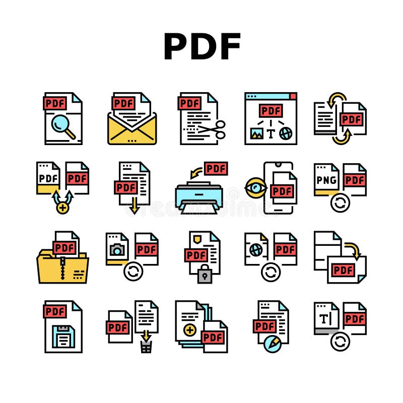 Pdf Electronic File Collection Icons Set Vector Stock Illustration ...