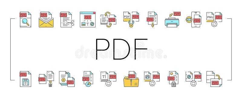 Pdf Electronic File Collection Icons Set Vector . Stock Illustration ...