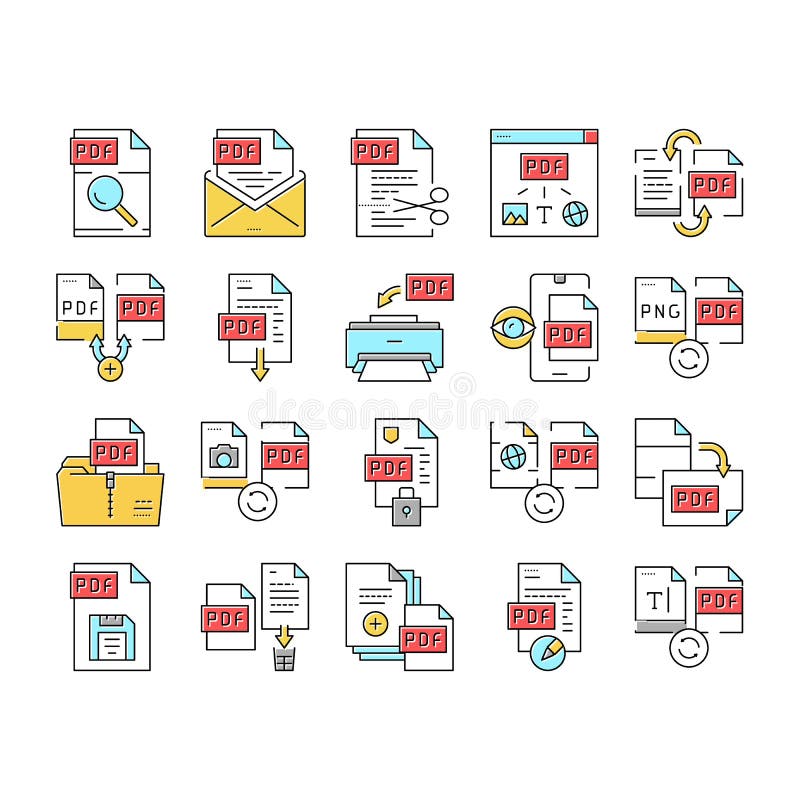 Pdf Electronic File Collection Icons Set Vector . Stock Illustration ...