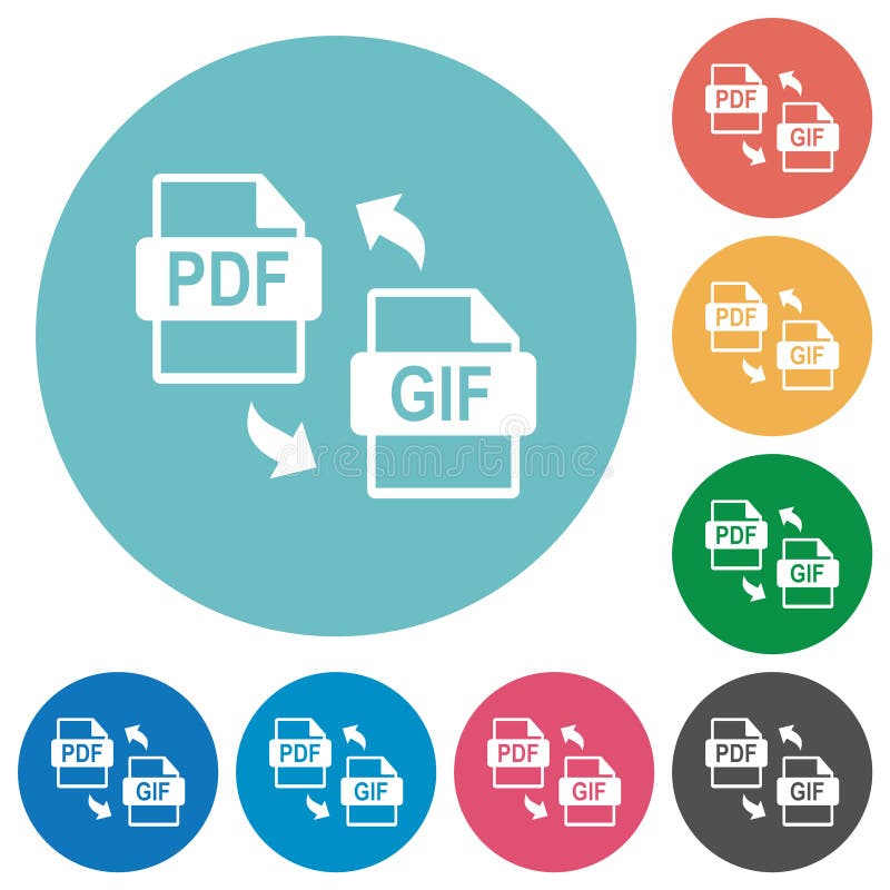 PDF GIF File Conversion Flat Round Icons Stock Vector - Illustration of ...