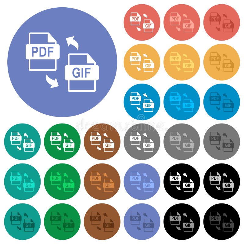 PDF GIF File Conversion Round Flat Multi Colored Icons Stock Vector ...