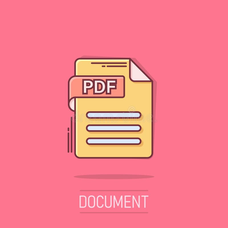 Pdf Icon in Comic Style. Document Text Vector Cartoon Illustration on ...