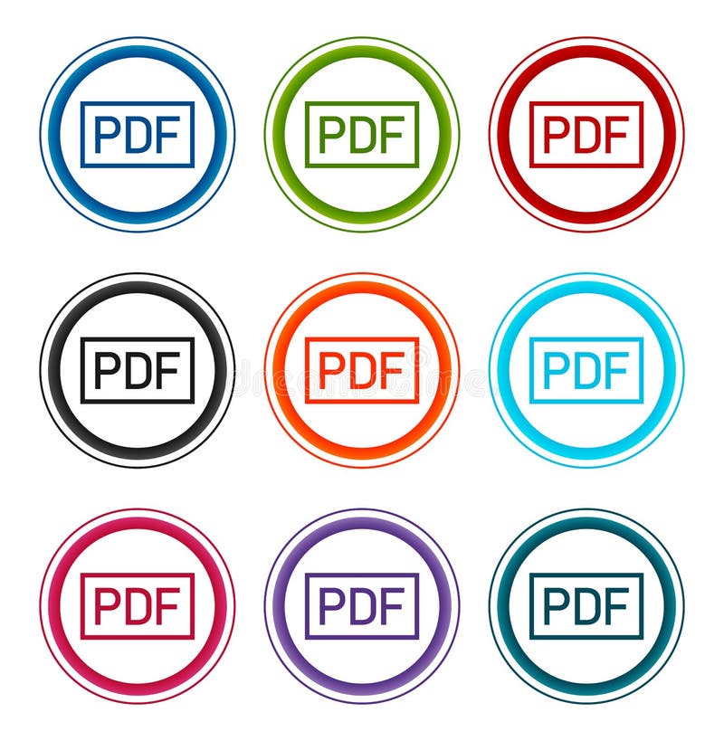 PDF Icon Flat Round Buttons Set Illustration Design Stock Vector ...