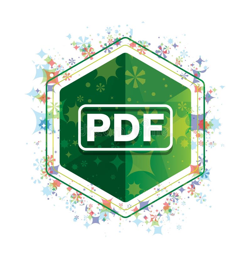 PDF Icon Floral Plants Pattern Green Hexagon Button Stock Illustration ...