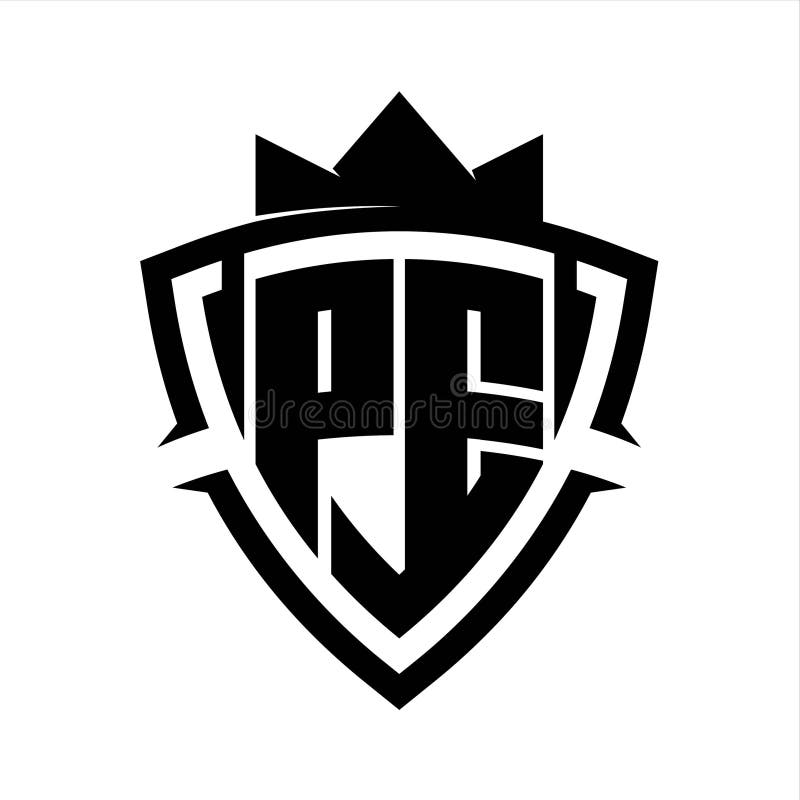 PE Letter Bold Monogram Triangle Curve Shield Shape with Crown Black ...