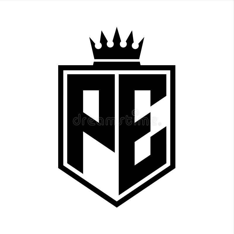 PE Logo Monogram Bold Shield Geometric Shape with Crown Outline Black ...