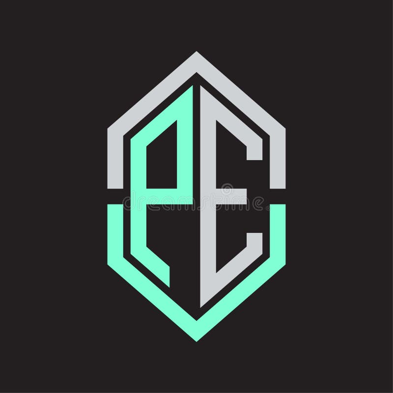PE Logo Monogram with Hexagon Shape and Outline Slice Style Stock ...