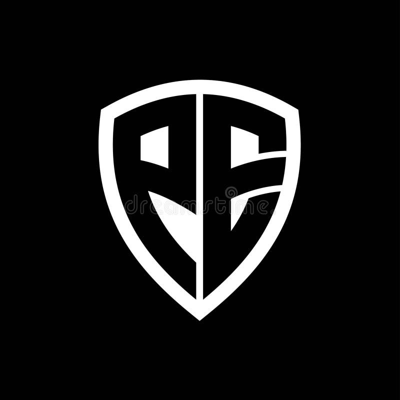 PE Monogram Logo with Bold Letters Shield Shape with Black and White ...