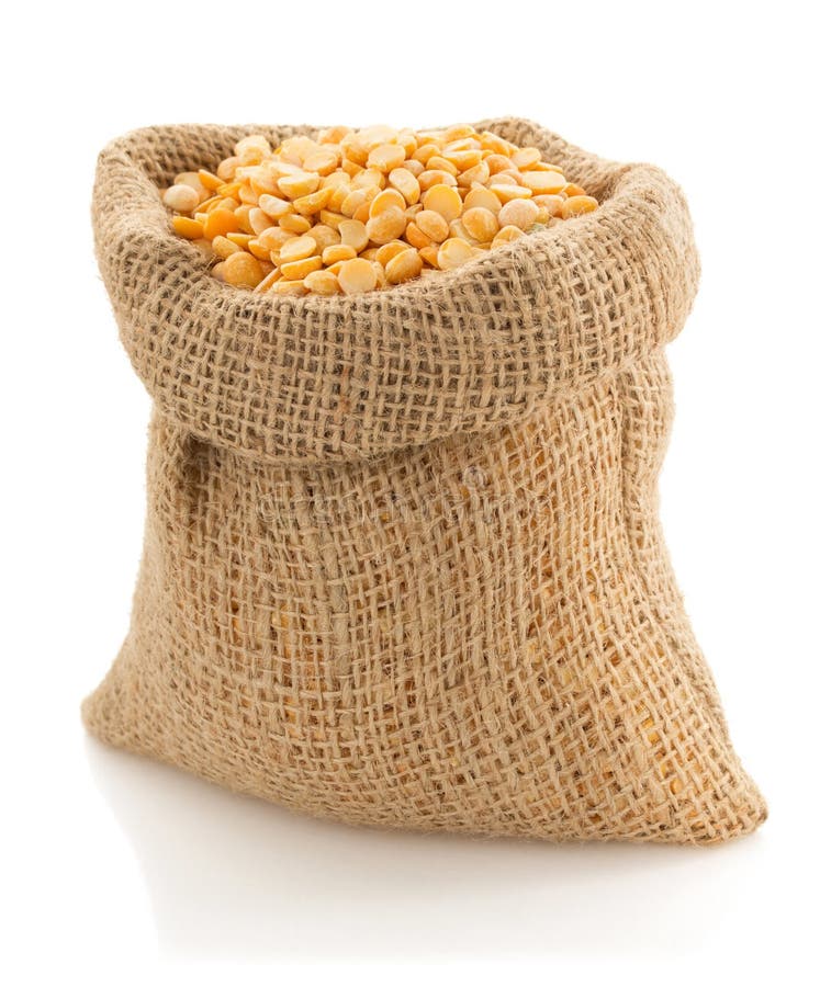 Pea Grain in Sack Bag on White Stock Photo - Image of vegetarian ...