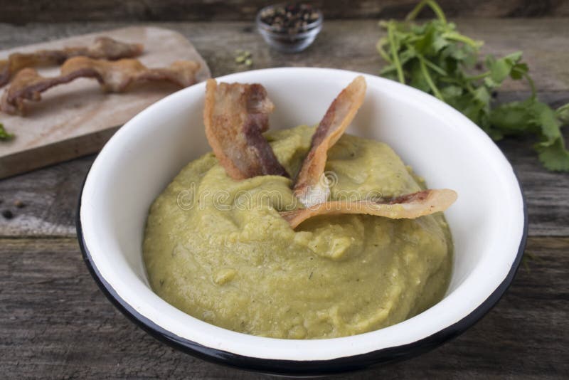 Pea puree stock image. Image of bacon, healthy, vegetarian - 106398563