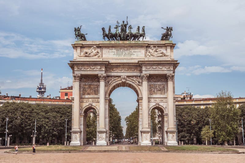 Peace Arch or Gate of Sempione in Milan, Near the Sempione Park ...
