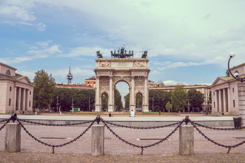 Peace Arch or Gate of Sempione in Milan, Near the Sempione Park ...