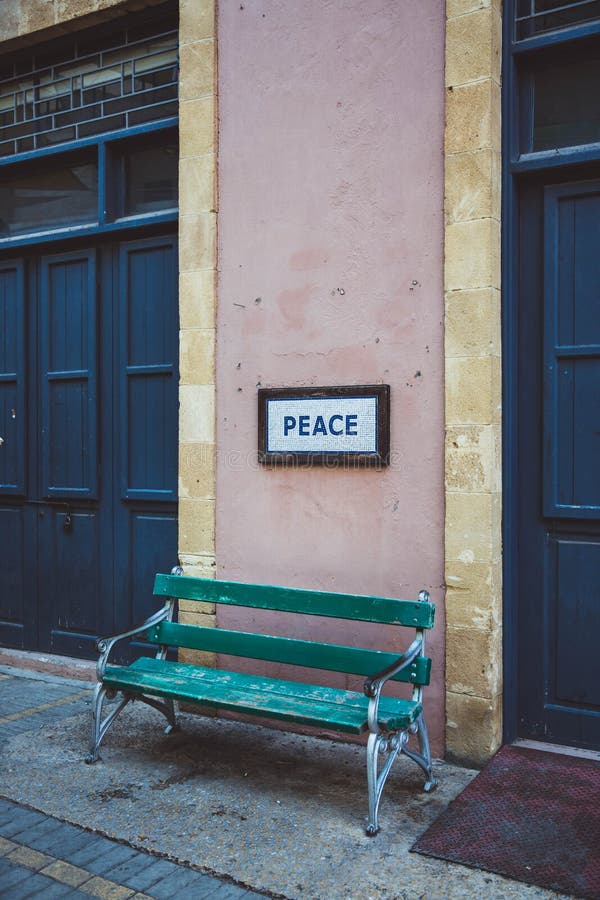 Peace Bench at Inner Cyprus Border Stock Image - Image of color, peace ...