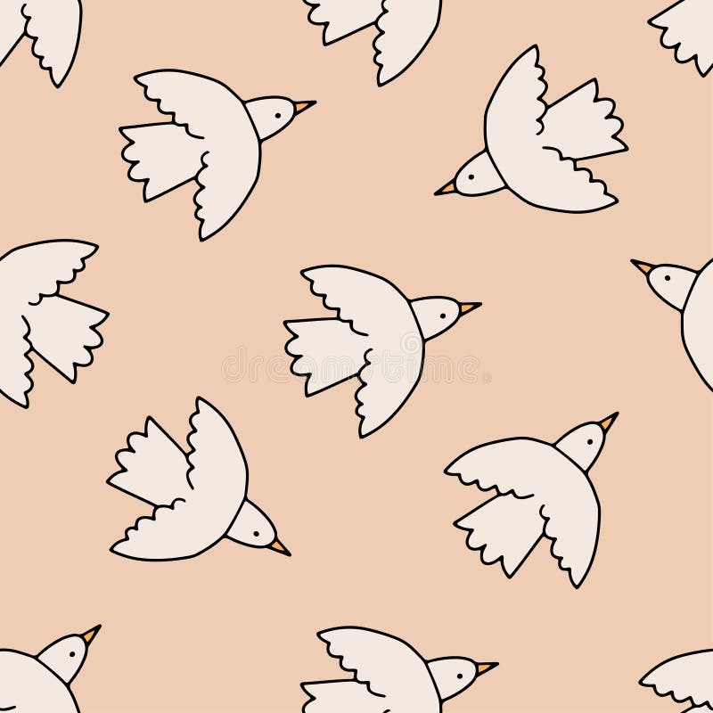 Peace Bird Fly Seamless Pattern. Spring Folk Boho Aesthetic Background ...