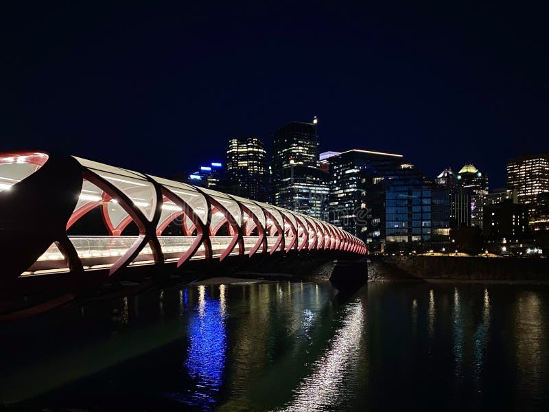 Peace Bridge and Calgary Skyline at Night Editorial Image - Image of ...