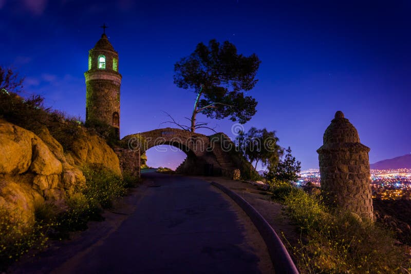 The Peace Bridge at Night, at Mount Rubidoux Park Stock Image - Image ...