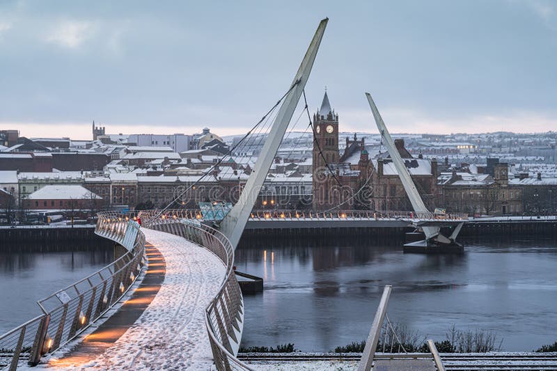 Peace Bridge in Snow editorial photo. Image of evening - 209038201