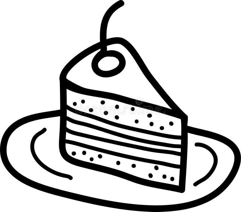 Peace of Cake with Cherry Sketch Stock Vector - Illustration of doodle ...