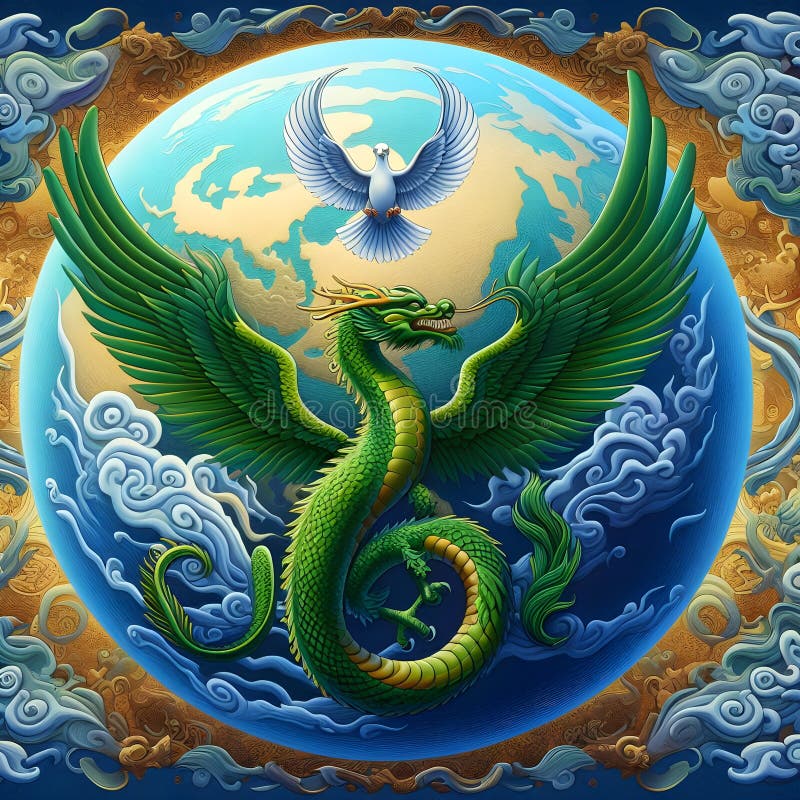 Peace Concept, Peace Dragon and Peace Dove and Globe Stock Illustration ...