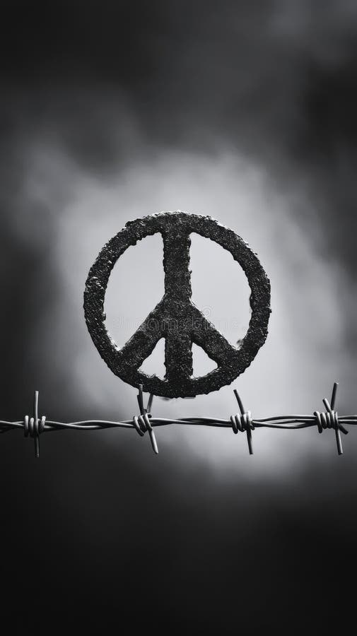 Peace Emblem on Barbed Wire Background Stock Image - Image of ...