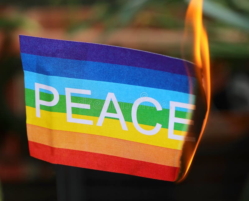 Peace Flag with the Colors of the Rainbow and the Big Text while Stock ...