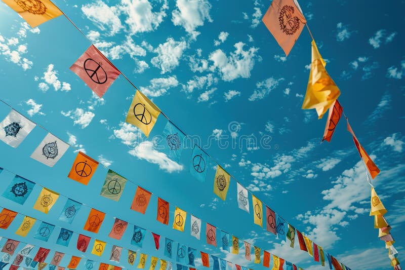 Peace Flags in the Sky stock illustration. Illustration of positive ...