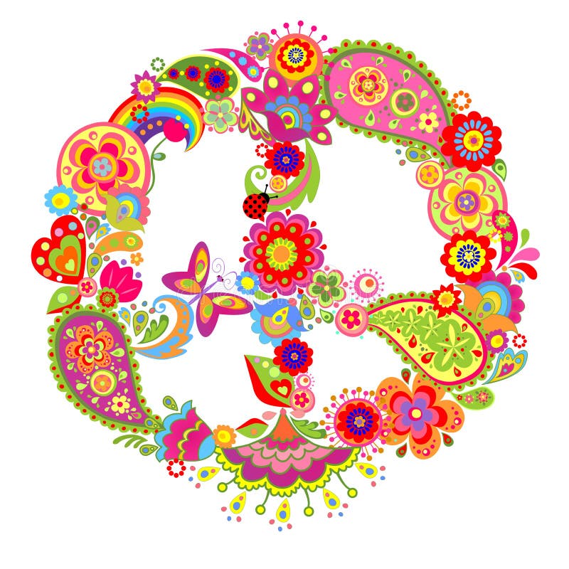 Peace Flower Colorful Symbol with Paisley Stock Vector - Illustration ...