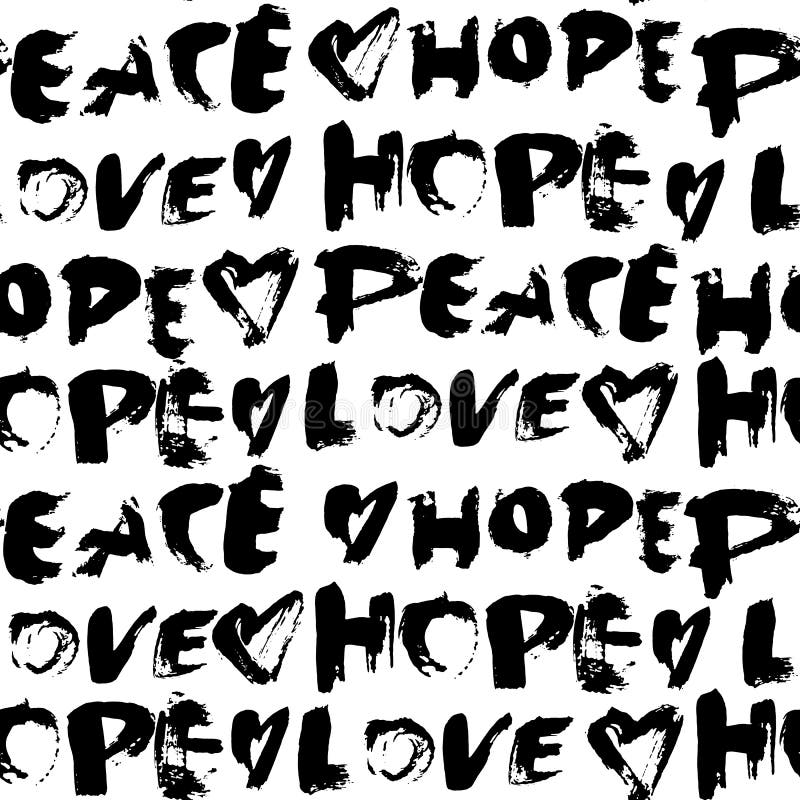 Peace, Hope, Love with Heart Dry Brush Modern Lettering Seamless ...