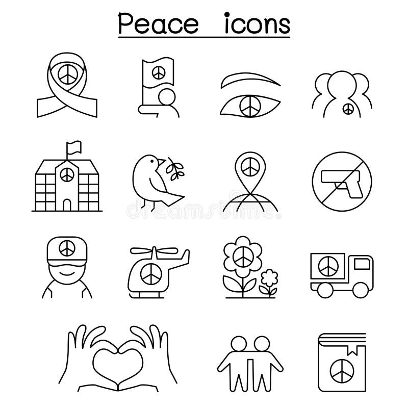 Peace Icon Set In Thin Line Style Stock Vector - Illustration of ...