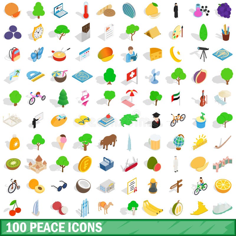 100 Peace Icons Set, Isometric 3d Style Stock Vector - Illustration of ...