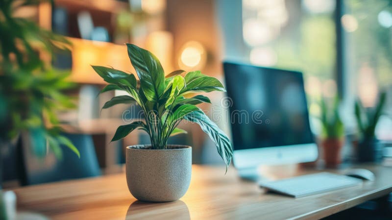 Peace Lily Plant in Pot on Office Desk Stock Illustration ...