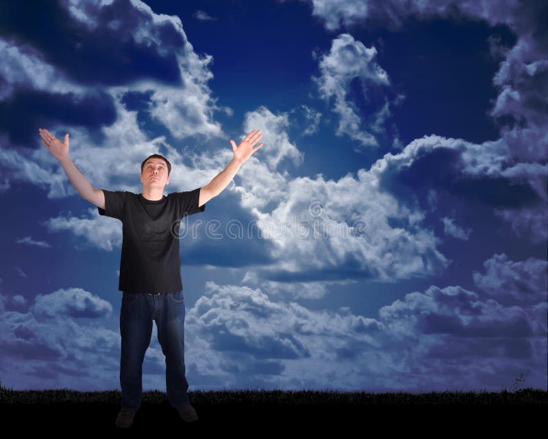 Peace Man Reaching To The Sky With Hope Stock Images - Image: 16116414
