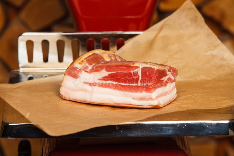 Peace of Meat on Red Scales Stock Image - Image of cuisine, delicious ...