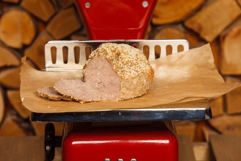 Peace of Meat on Red Scales Stock Image - Image of scale, beef: 80835365