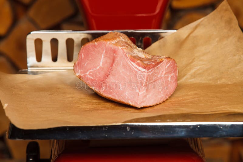 Peace of Meat on Red Scales Stock Image - Image of restaurant, scale ...