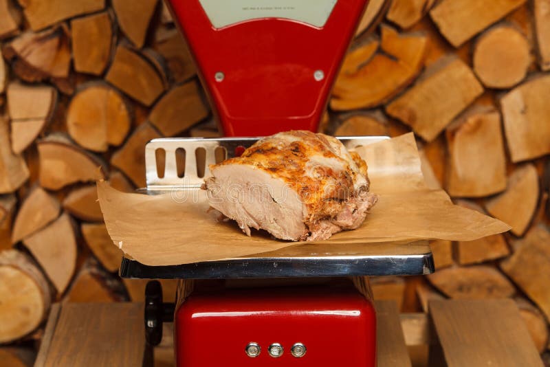 Peace of Meat on Red Scales Stock Image - Image of choice, fresh: 80946975