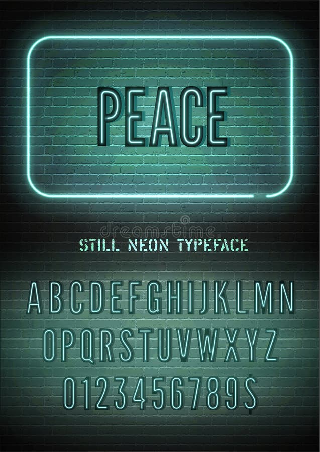 Peace Night Light Glow Effect Narrow Font with Numbers on Dark Brick ...