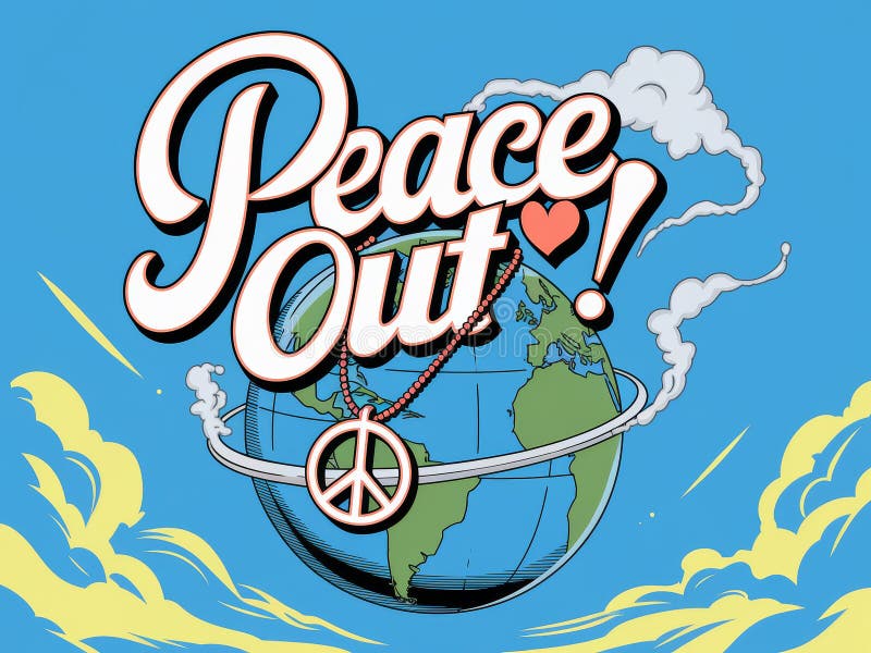 Peace Out Text with Earth and Peace Sign on Blue Background Stock ...