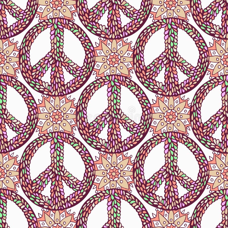 Psychedelic Peace Doodles Seamless Pattern Stock Vector - Illustration ...