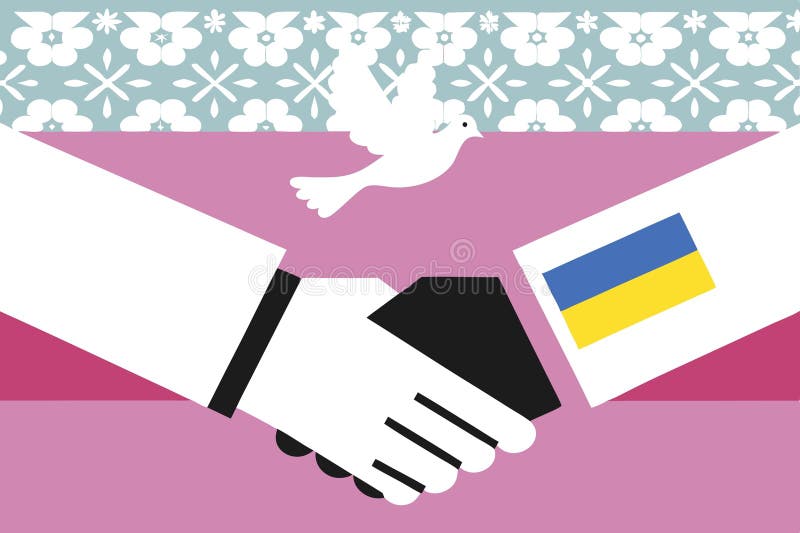 Peace between Russia and Ukraine Concept. Shaking Hands with Flags ...