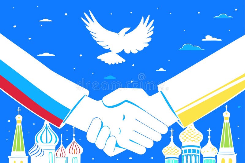 Peace between Russia and Ukraine Concept. Shaking Hands with Flags ...