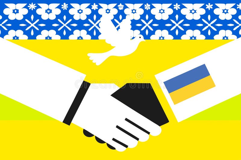 Peace between Russia and Ukraine Concept. Shaking Hands with Flags ...