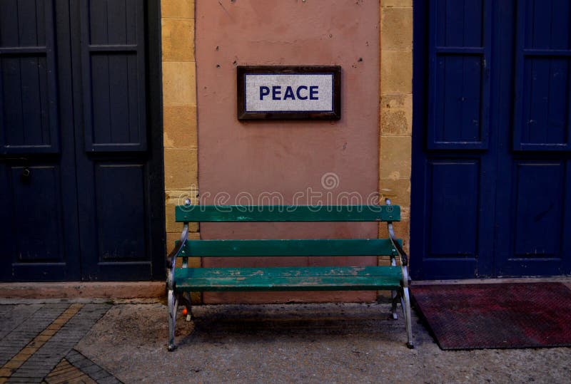 Peace Bench at Inner Cyprus Border Stock Image - Image of color, peace ...