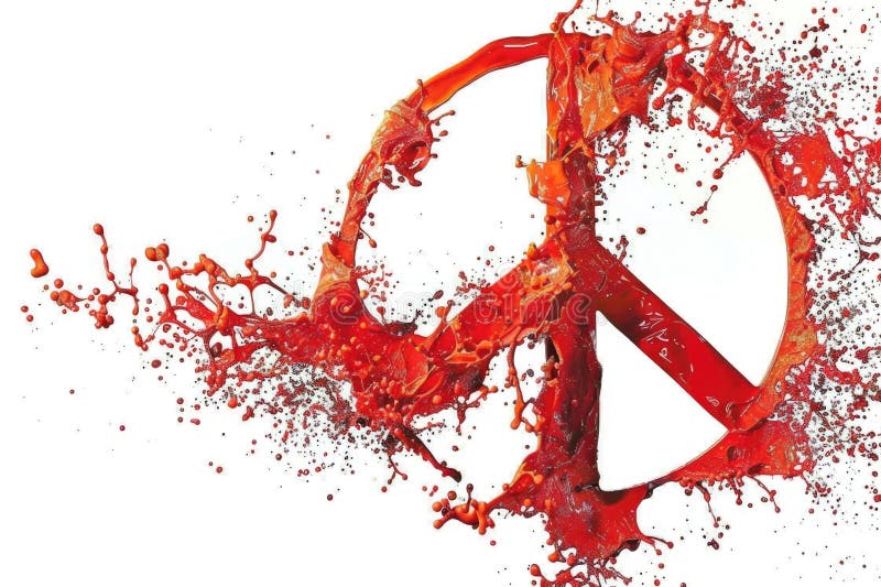 A Peace Sign is Enveloped in a Dramatic Explosion of Crimson Paint, the ...