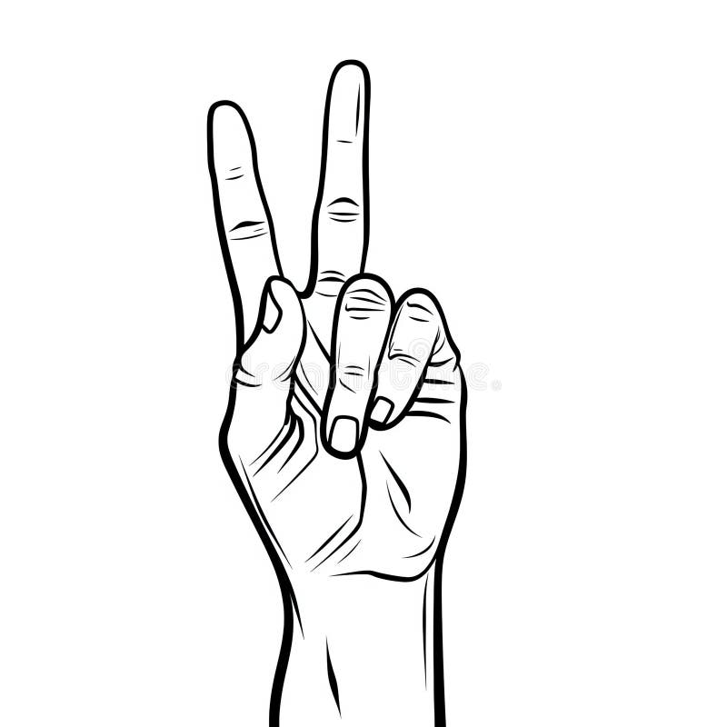 Peace Sign Hand Gesture. Black and White Line Art Illustration Stock ...