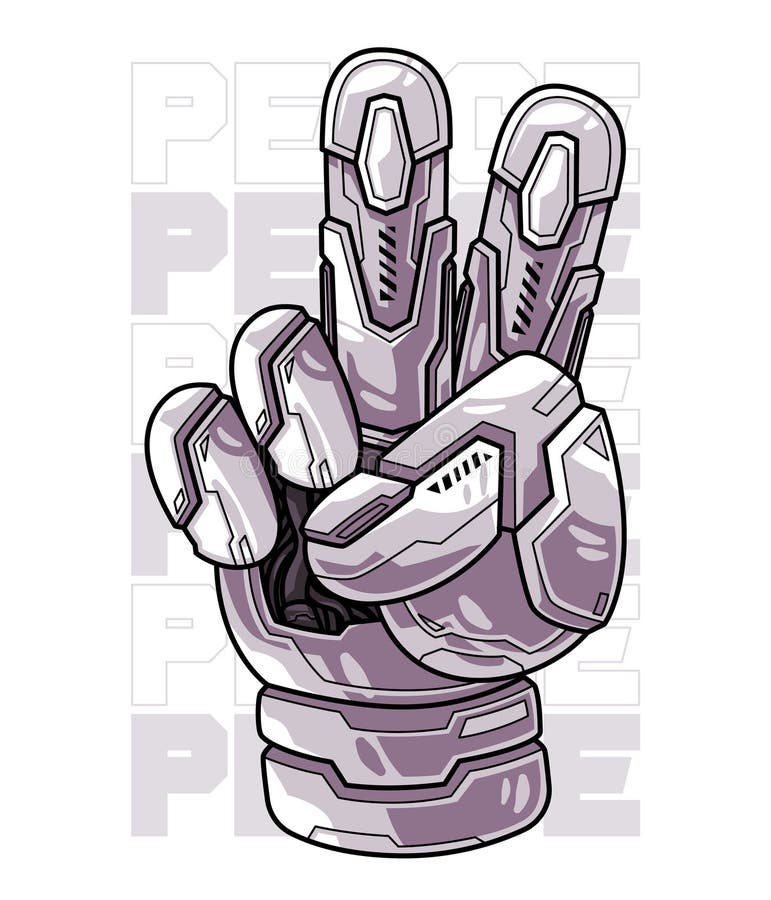 Peace Sign Hand Robot Symbol of Dealing with Machine Humanoid ...