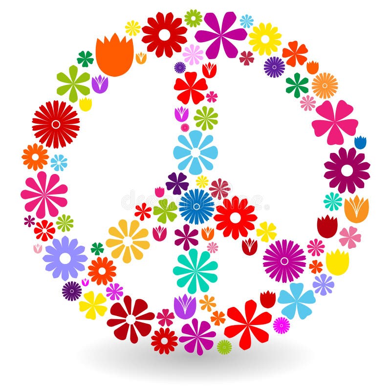 Peace sign made of flowers stock illustration. Illustration of color ...