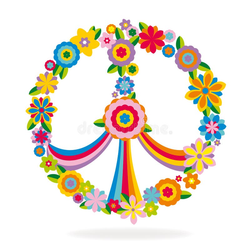 Peace sign made of flowers stock illustration. Illustration of color ...