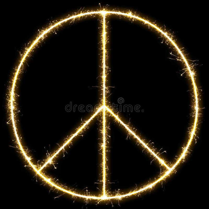 Peace Sign Made by Sparkler. Isolated on a Black Background. Stock ...